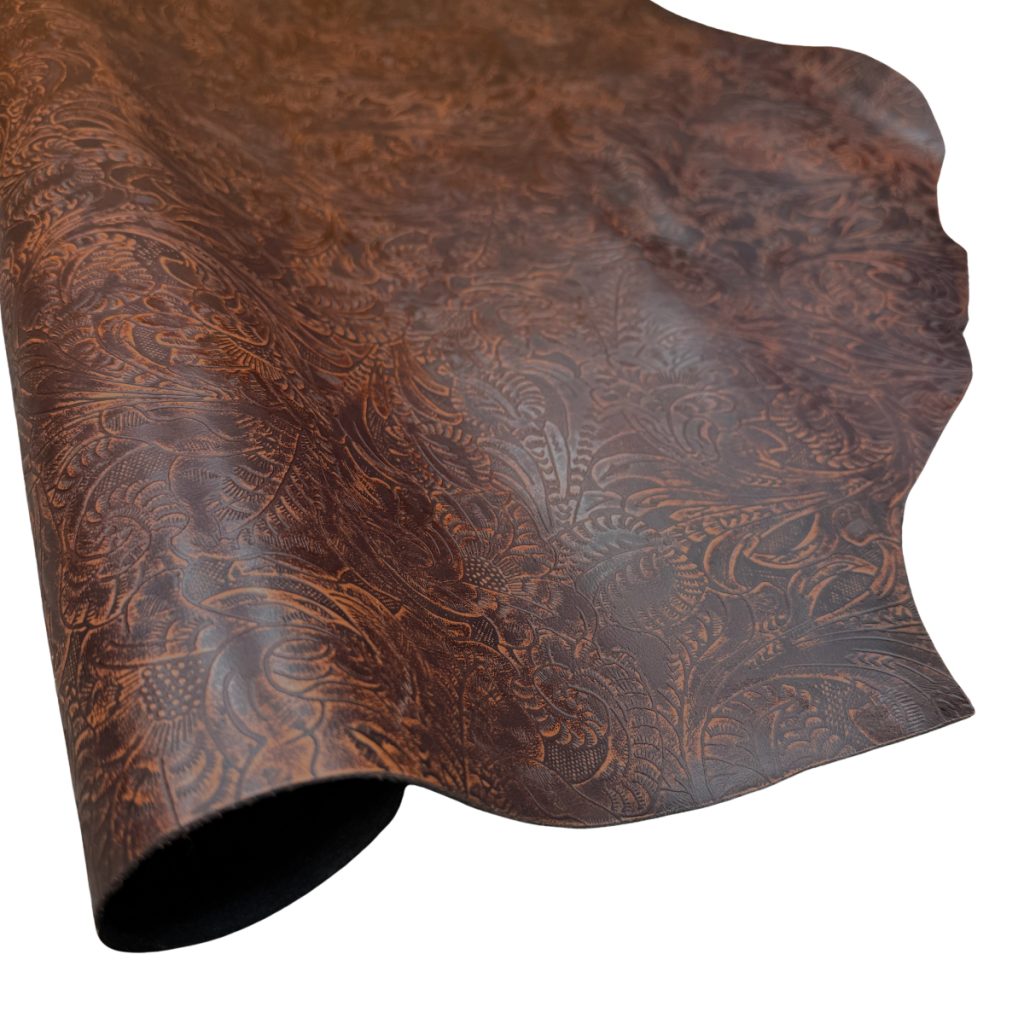 Cognac Western Floral Leather | Montana Leather Company